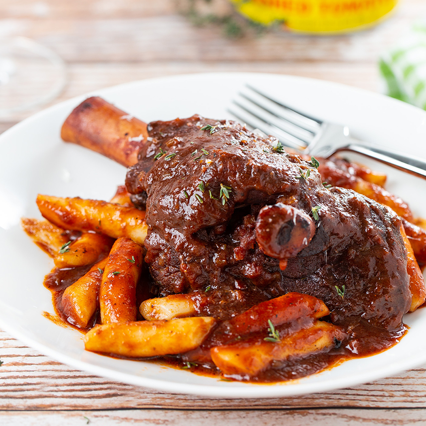 Red Wine Braised Lamb Shanks with Rice Cakes - The Missing Lokness